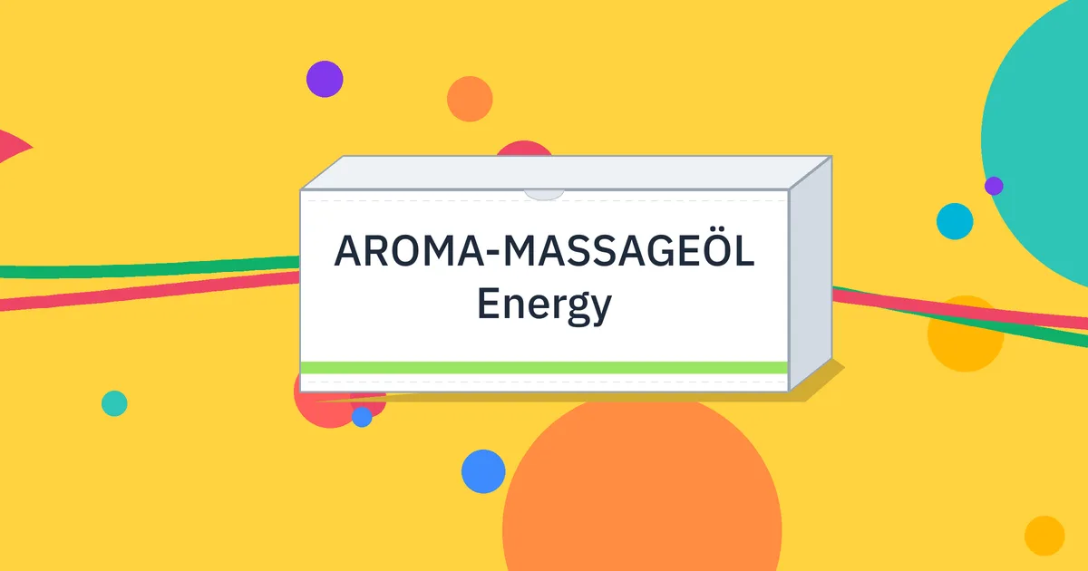 Symbolbild: Packung mit der Aufschrift AROMA-MASSAGEÖL Energy (PZN 19334695) – Verfügbarkeit und Bezug in Apotheken in Frankfurt am Main