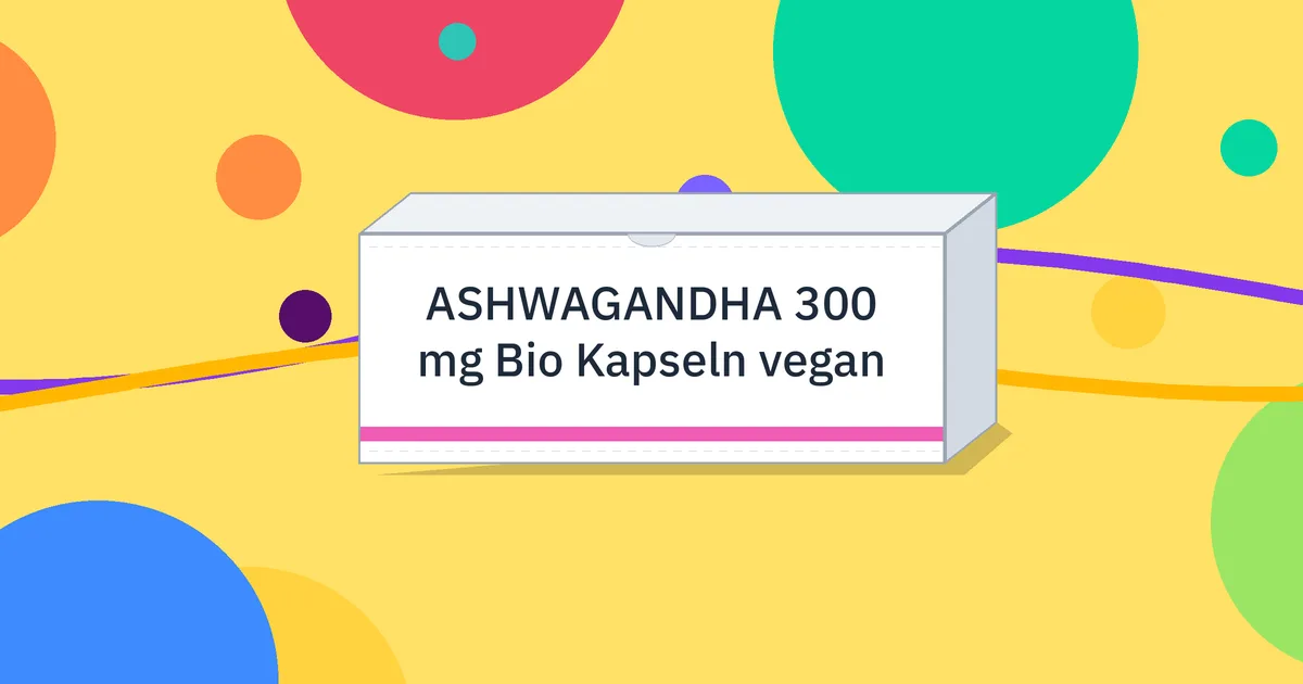 Symbolbild: Packung mit der Aufschrift ASHWAGANDHA 300 mg Bio Kapseln vegan (PZN 18094970) – Verfügbarkeit und Bezug in Apotheken in Frankfurt am Main