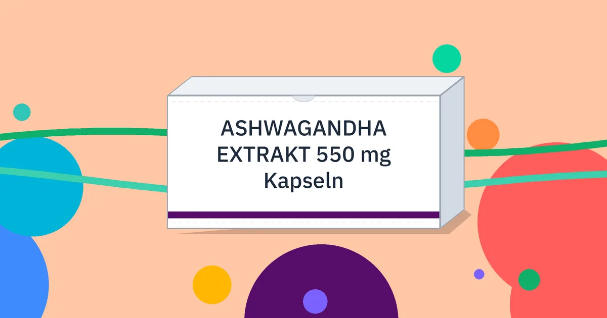 Symbolbild: Packung mit der Aufschrift ASHWAGANDHA EXTRAKT 550 mg Kapseln (PZN 17425732) – Verfügbarkeit und Bezug in Apotheken in Frankfurt am Main