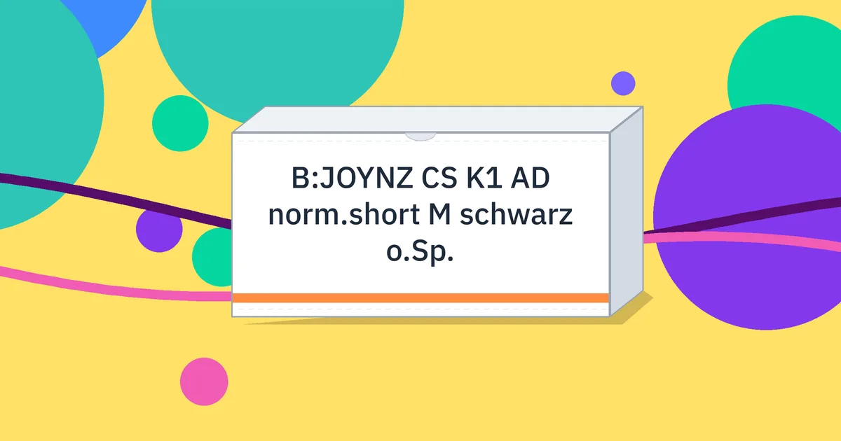 Symbolbild: Packung mit der Aufschrift B:JOYNZ CS K1 AD norm.short M schwarz o.Sp. (PZN 20528045) – Verfügbarkeit und Bezug in Apotheken in Frankfurt am Main