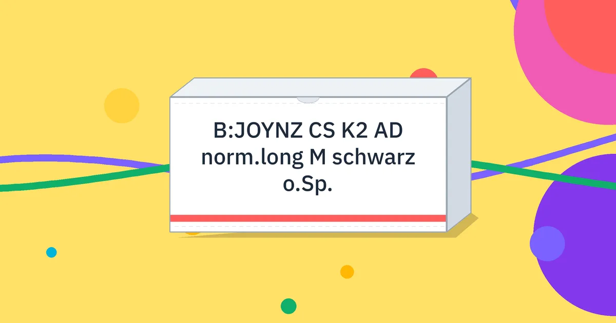 Symbolbild: Packung mit der Aufschrift B:JOYNZ CS K2 AD norm.long M schwarz o.Sp. (PZN 20528803) – Verfügbarkeit und Bezug in Apotheken in Frankfurt am Main