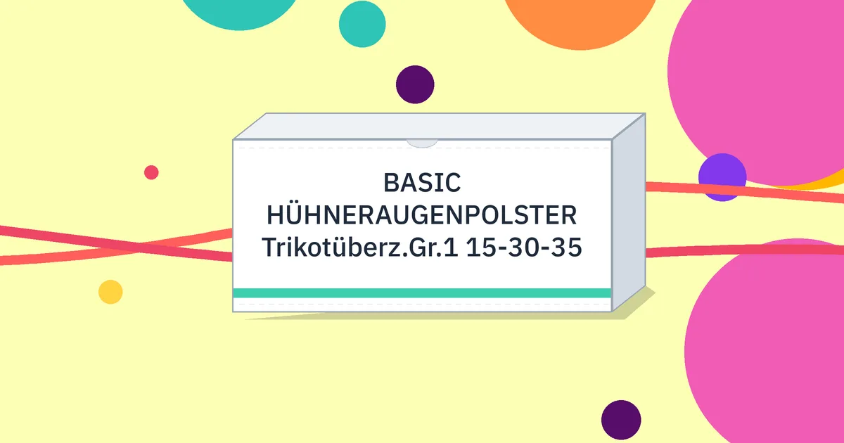 Symbolbild: Packung mit der Aufschrift BASIC HÜHNERAUGENPOLSTER Trikotüberz.Gr.1 15-30-35 (PZN 15380741) – Verfügbarkeit und Bezug in Apotheken in Frankfurt am Main