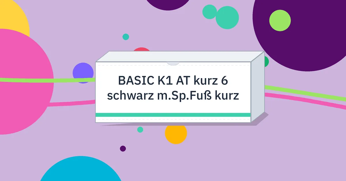 Symbolbild: Packung mit der Aufschrift BASIC K1 AT kurz 6 schwarz m.Sp.Fuß kurz (PZN 20263210) – Verfügbarkeit und Bezug in Apotheken in Frankfurt am Main