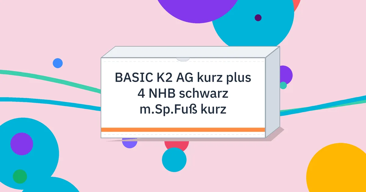 Symbolbild: Packung mit der Aufschrift BASIC K2 AG kurz plus 4 NHB schwarz m.Sp.Fuß kurz (PZN 20267484) – Verfügbarkeit und Bezug in Apotheken in Frankfurt am Main