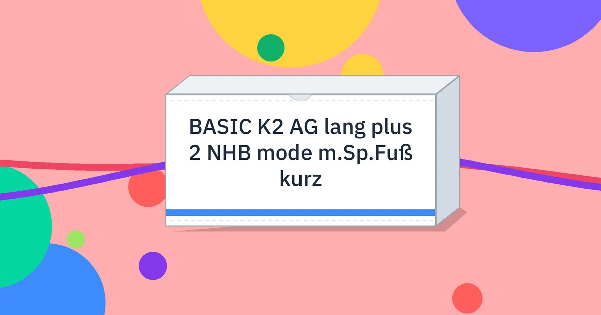 Symbolbild: Packung mit der Aufschrift BASIC K2 AG lang plus 2 NHB mode m.Sp.Fuß kurz (PZN 20266852) – Verfügbarkeit und Bezug in Apotheken in Frankfurt am Main