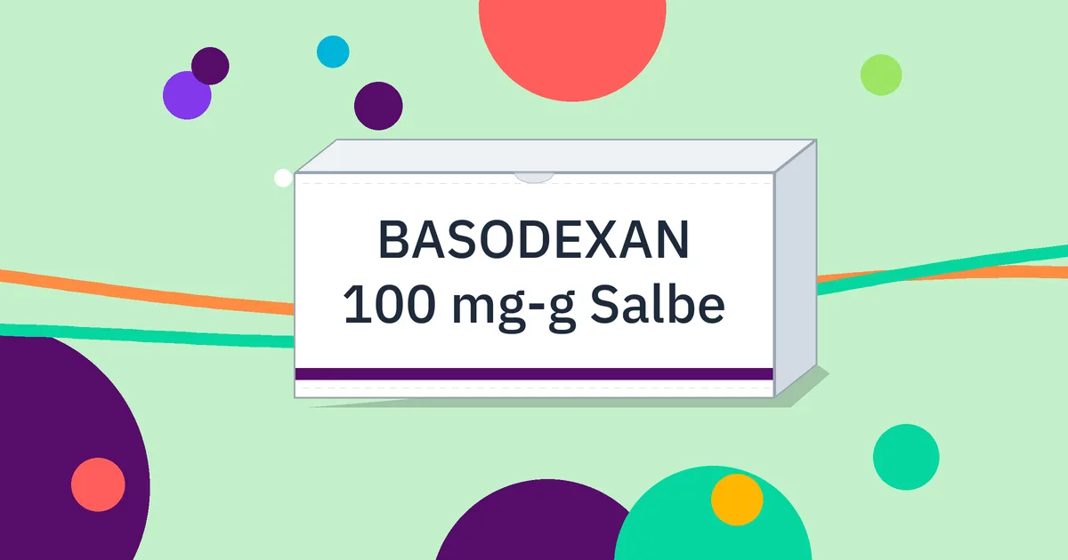 Symbolbild: Packung mit der Aufschrift BASODEXAN 100 mg-g Salbe (PZN 04080102) – Verfügbarkeit und Bezug in Apotheken in Frankfurt am Main