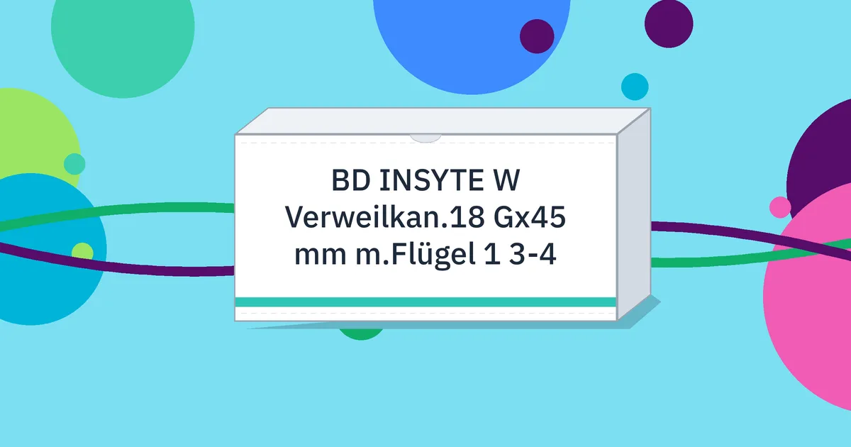 Symbolbild: Packung mit der Aufschrift BD INSYTE W Verweilkan.18 Gx45 mm m.Flügel 1 3-4 (PZN 07546452) – Verfügbarkeit und Bezug in Apotheken in Frankfurt am Main