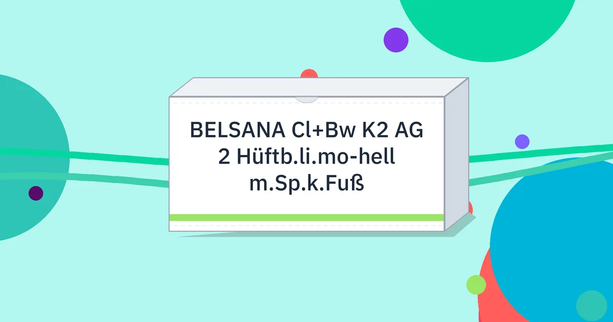 Symbolbild: Packung mit der Aufschrift BELSANA Cl+Bw K2 AG 2 Hüftb.li.mo-hell m.Sp.k.Fuß (PZN 12254177) – Verfügbarkeit und Bezug in Apotheken in Frankfurt am Main