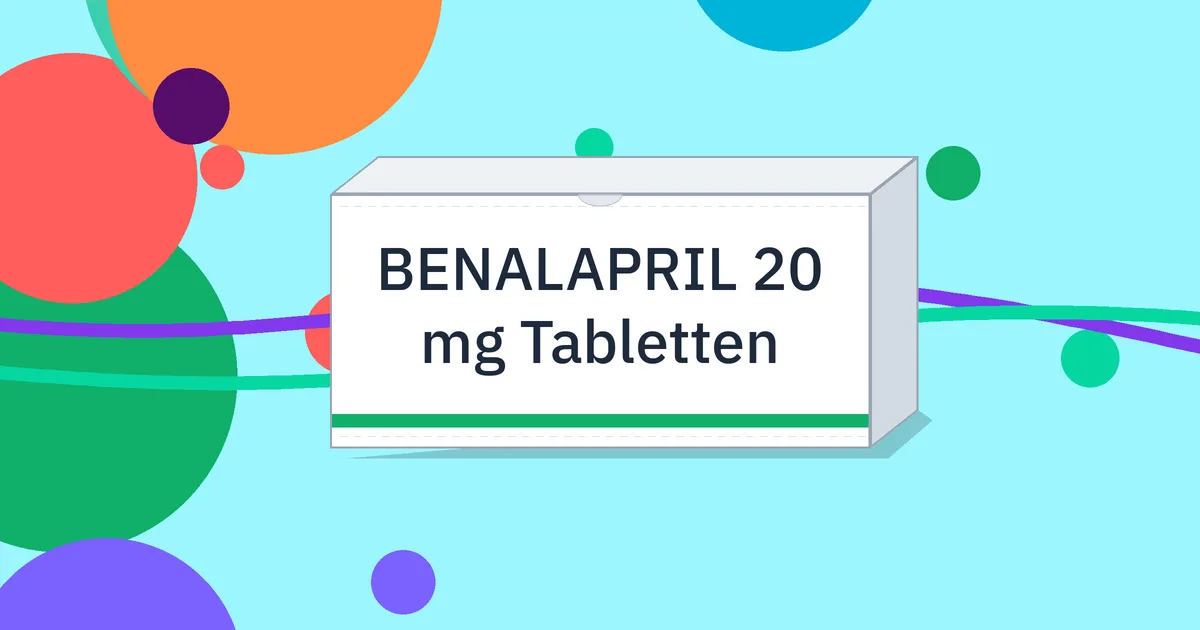 Symbolbild: Packung mit der Aufschrift BENALAPRIL 20 mg Tabletten (PZN 04274415) – Verfügbarkeit und Bezug in Apotheken in Frankfurt am Main