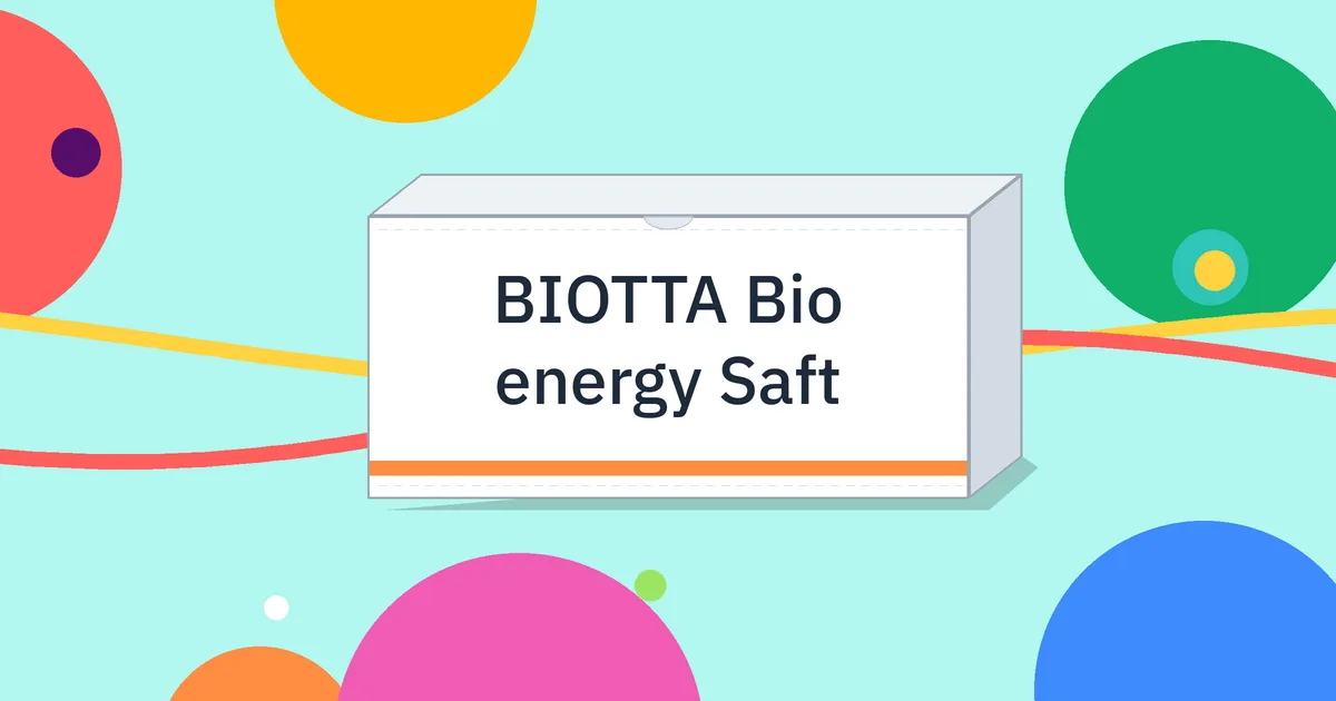 Symbolbild: Packung mit der Aufschrift BIOTTA Bio energy Saft (PZN 12387777) – Verfügbarkeit und Bezug in Apotheken in Frankfurt am Main