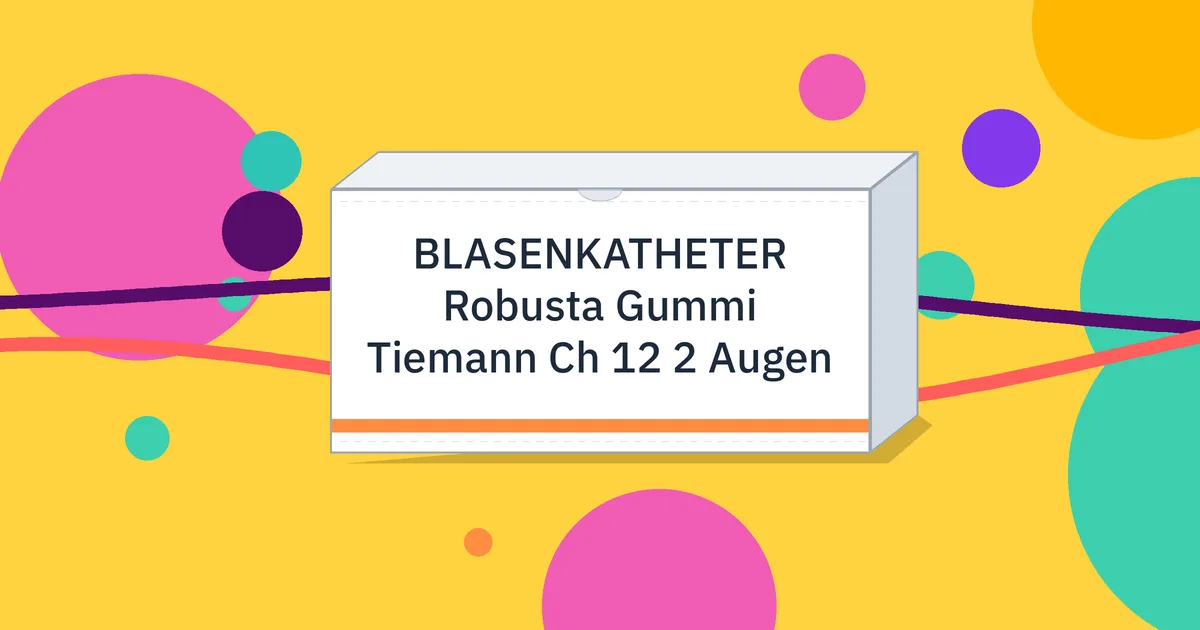 Symbolbild: Packung mit der Aufschrift BLASENKATHETER Robusta Gummi Tiemann Ch 12 2 Augen (PZN 09740483) – Verfügbarkeit und Bezug in Apotheken in Frankfurt am Main