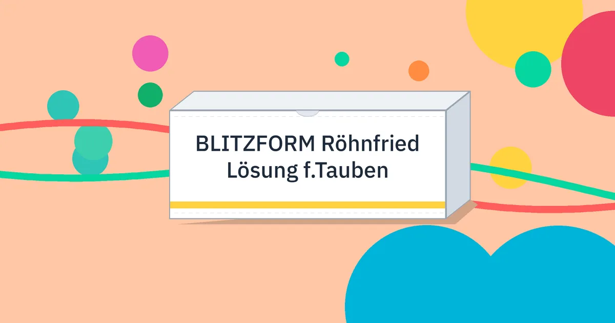 Symbolbild: Packung mit der Aufschrift BLITZFORM Röhnfried Lösung f.Tauben (PZN 03157937) – Verfügbarkeit und Bezug in Apotheken in Frankfurt am Main