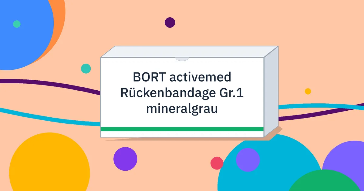 Symbolbild: Packung mit der Aufschrift BORT activemed Rückenbandage Gr.1 mineralgrau (PZN 15256248) – Verfügbarkeit und Bezug in Apotheken in Frankfurt am Main