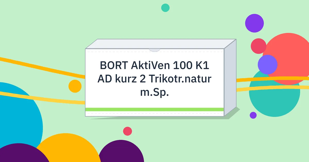 Symbolbild: Packung mit der Aufschrift BORT AktiVen 100 K1 AD kurz 2 Trikotr.natur m.Sp. (PZN 13726193) – Verfügbarkeit und Bezug in Apotheken in Frankfurt am Main