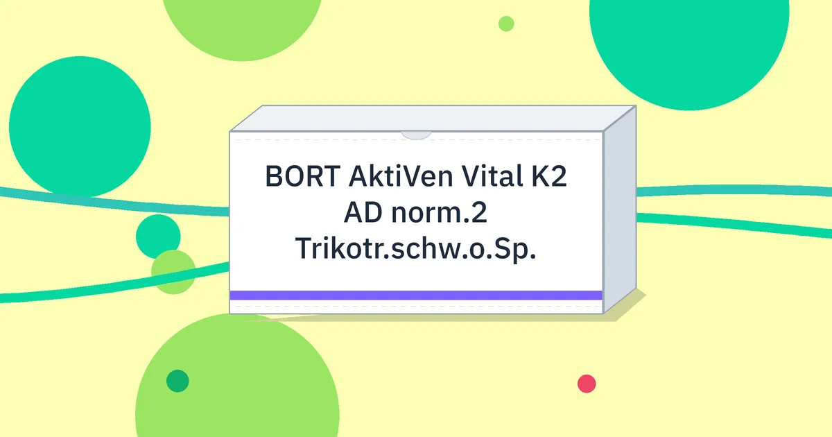 Symbolbild: Packung mit der Aufschrift BORT AktiVen Vital K2 AD norm.2 Trikotr.schw.o.Sp. (PZN 12549576) – Verfügbarkeit und Bezug in Apotheken in Frankfurt am Main