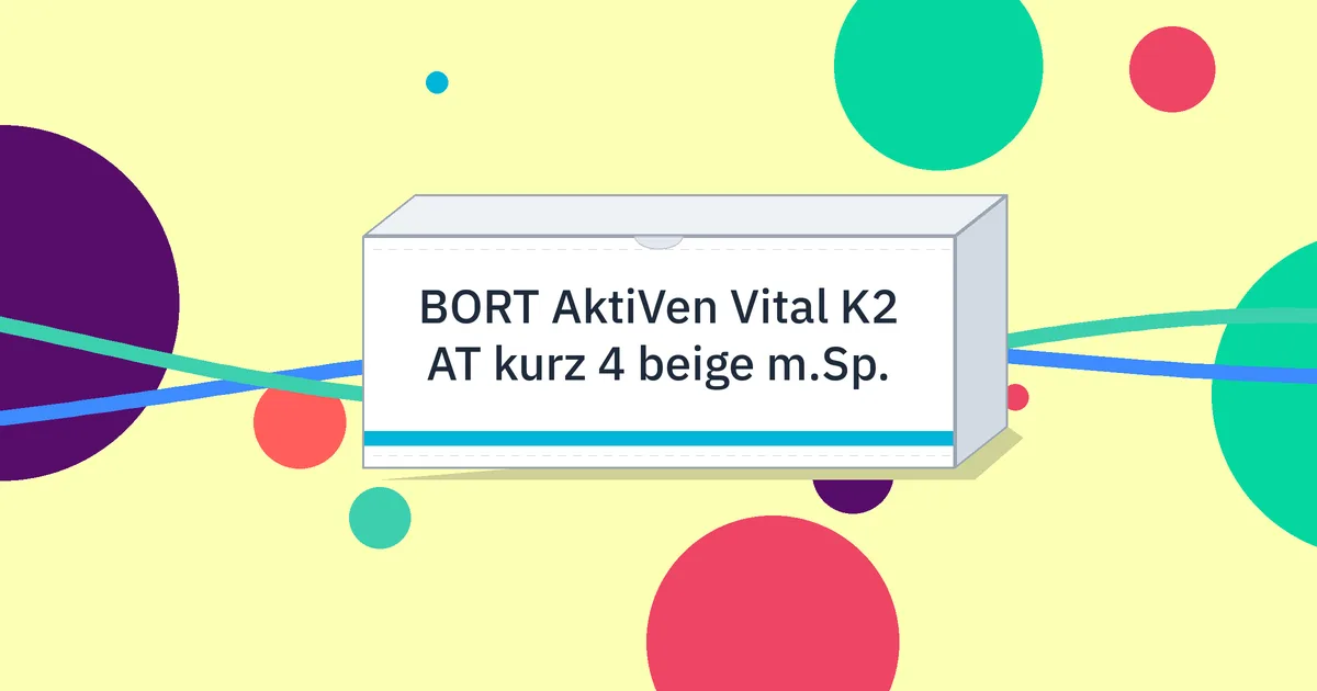 Symbolbild: Packung mit der Aufschrift BORT AktiVen Vital K2 AT kurz 4 beige m.Sp. (PZN 13739238) – Verfügbarkeit und Bezug in Apotheken in Frankfurt am Main