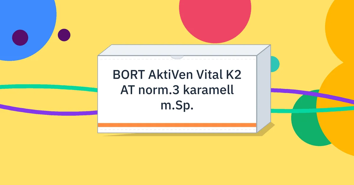 Symbolbild: Packung mit der Aufschrift BORT AktiVen Vital K2 AT norm.3 karamell m.Sp. (PZN 13737759) – Verfügbarkeit und Bezug in Apotheken in Frankfurt am Main