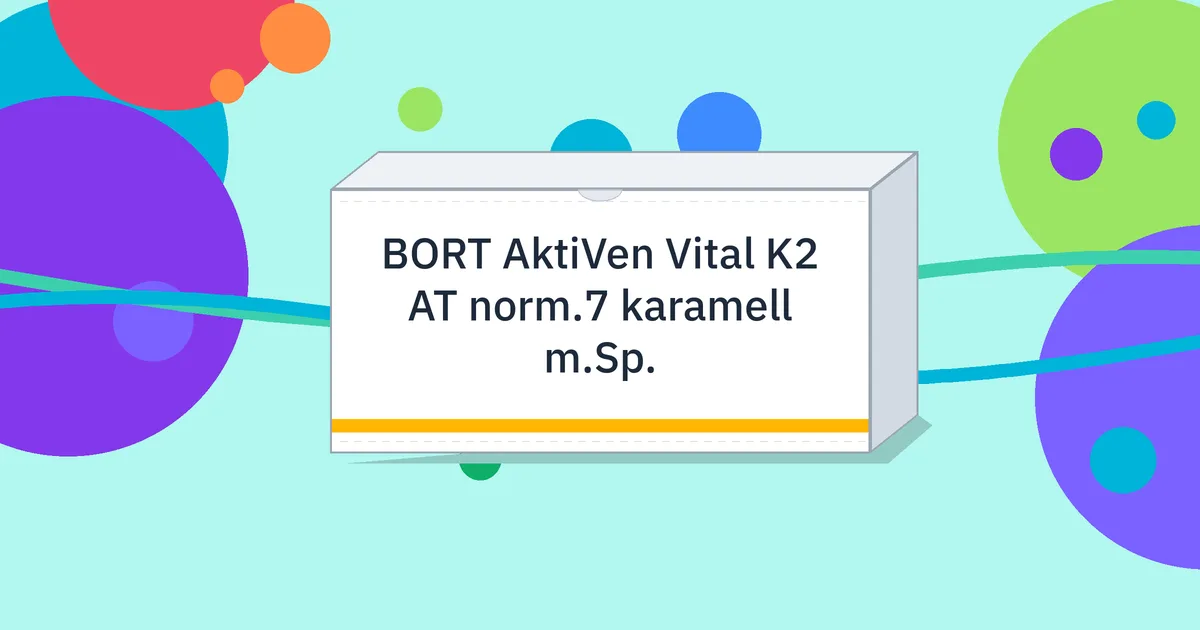 Symbolbild: Packung mit der Aufschrift BORT AktiVen Vital K2 AT norm.7 karamell m.Sp. (PZN 13737819) – Verfügbarkeit und Bezug in Apotheken in Frankfurt am Main