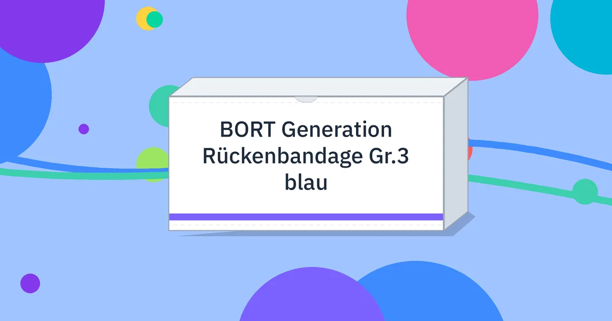 Symbolbild: Packung mit der Aufschrift BORT Generation Rückenbandage Gr.3 blau (PZN 12573600) – Verfügbarkeit und Bezug in Apotheken in Frankfurt am Main
