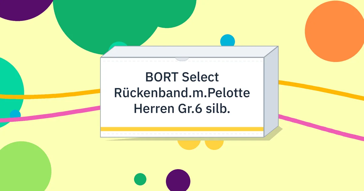Symbolbild: Packung mit der Aufschrift BORT Select Rückenband.m.Pelotte Herren Gr.6 silb. (PZN 14273859) – Verfügbarkeit und Bezug in Apotheken in Frankfurt am Main