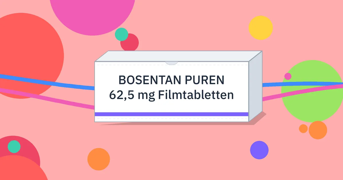 Symbolbild: Packung mit der Aufschrift BOSENTAN PUREN 62,5 mg Filmtabletten (PZN 19902225) – Verfügbarkeit und Bezug in Apotheken in Frankfurt am Main