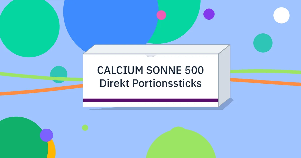 Symbolbild: Packung mit der Aufschrift CALCIUM SONNE 500 Direkt Portionssticks (PZN 16892213) – Verfügbarkeit und Bezug in Apotheken in Frankfurt am Main