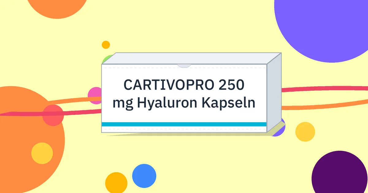 Symbolbild: Packung mit der Aufschrift CARTIVOPRO 250 mg Hyaluron Kapseln (PZN 16390279) – Verfügbarkeit und Bezug in Apotheken in Frankfurt am Main
