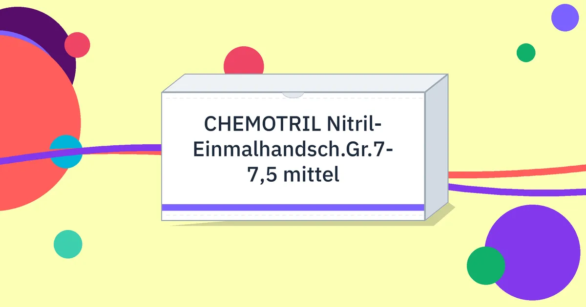 Symbolbild: Packung mit der Aufschrift CHEMOTRIL Nitril-Einmalhandsch.Gr.7-7,5 mittel (PZN 10535771) – Verfügbarkeit und Bezug in Apotheken in Frankfurt am Main