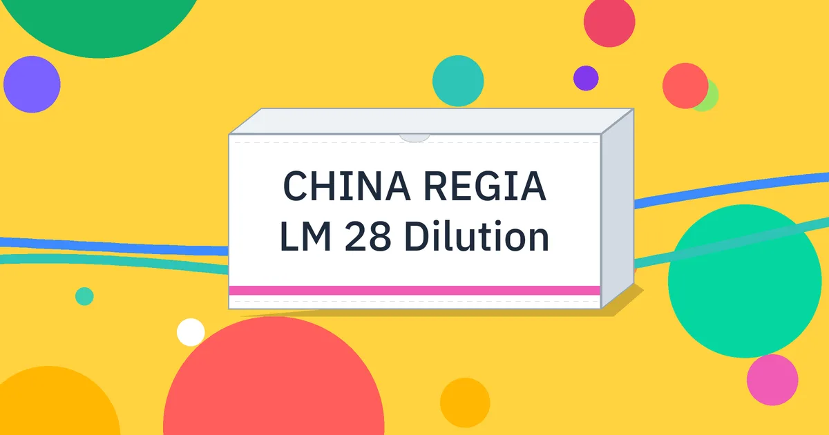 Symbolbild: Packung mit der Aufschrift CHINA REGIA LM 28 Dilution (PZN 12814469) – Verfügbarkeit und Bezug in Apotheken in Frankfurt am Main