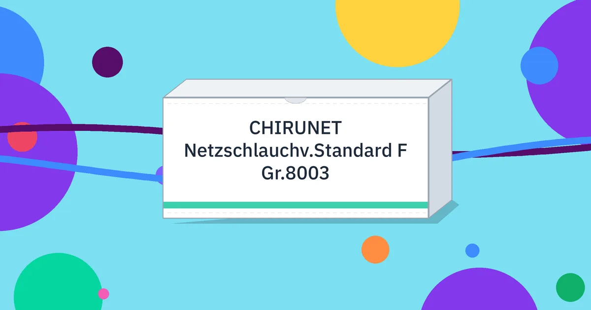 Symbolbild: Packung mit der Aufschrift CHIRUNET Netzschlauchv.Standard F Gr.8003 (PZN 08536898) – Verfügbarkeit und Bezug in Apotheken in Frankfurt am Main