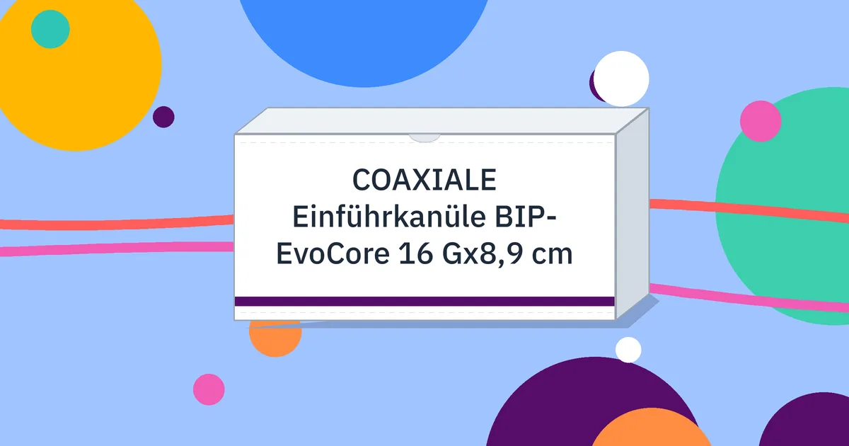 Symbolbild: Packung mit der Aufschrift COAXIALE Einführkanüle BIP-EvoCore 16 Gx8,9 cm (PZN 16135423) – Verfügbarkeit und Bezug in Apotheken in Frankfurt am Main