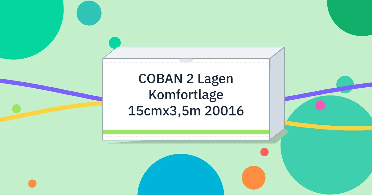 Symbolbild: Packung mit der Aufschrift COBAN 2 Lagen Komfortlage 15cmx3,5m 20016 (PZN 07418487) – Verfügbarkeit und Bezug in Apotheken in Frankfurt am Main