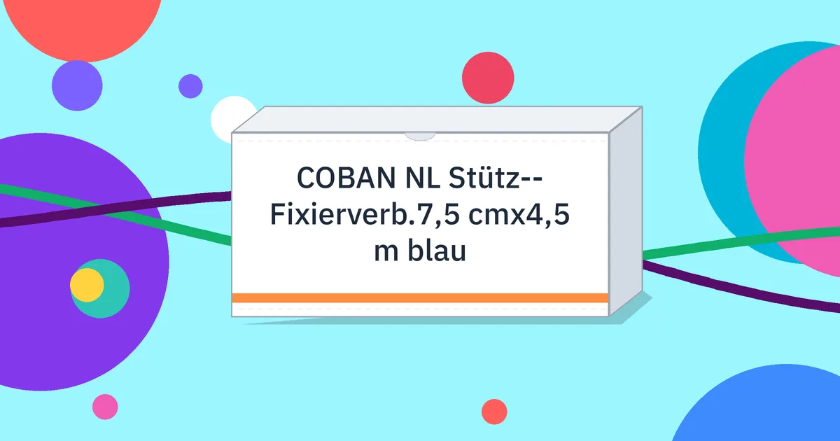 Symbolbild: Packung mit der Aufschrift COBAN NL Stütz--Fixierverb.7,5 cmx4,5 m blau (PZN 18065974) – Verfügbarkeit und Bezug in Apotheken in Frankfurt am Main