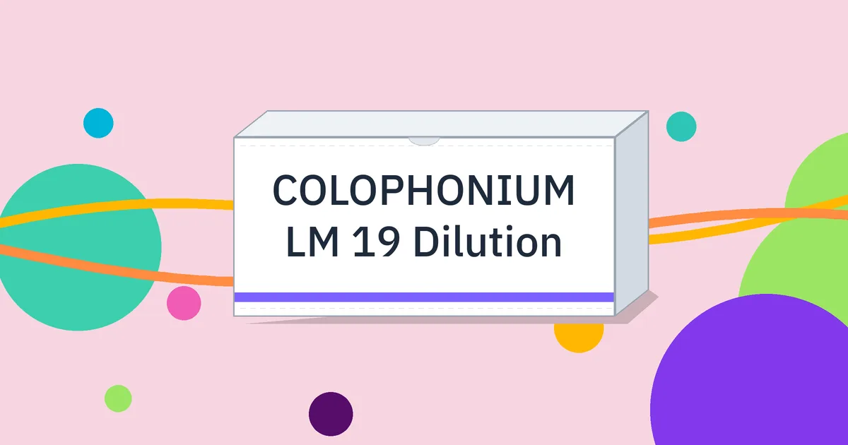 Symbolbild: Packung mit der Aufschrift COLOPHONIUM LM 19 Dilution (PZN 13448386) – Verfügbarkeit und Bezug in Apotheken in Frankfurt am Main