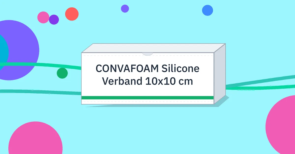Symbolbild: Packung mit der Aufschrift CONVAFOAM Silicone Verband 10x10 cm (PZN 20124980) – Verfügbarkeit und Bezug in Apotheken in Frankfurt am Main