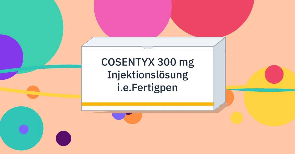 Symbolbild: Packung mit der Aufschrift COSENTYX 300 mg Injektionslösung i.e.Fertigpen (PZN 17842499) – Verfügbarkeit und Bezug in Apotheken in Frankfurt am Main