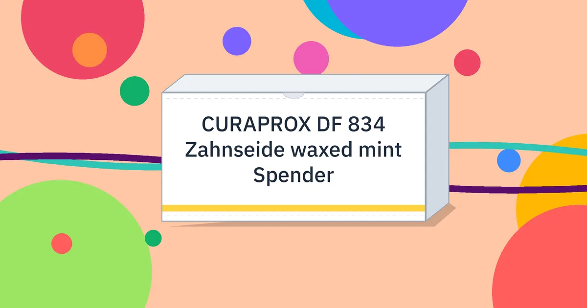 Symbolbild: Packung mit der Aufschrift CURAPROX DF 834 Zahnseide waxed mint Spender (PZN 05531908) – Verfügbarkeit und Bezug in Apotheken in Frankfurt am Main
