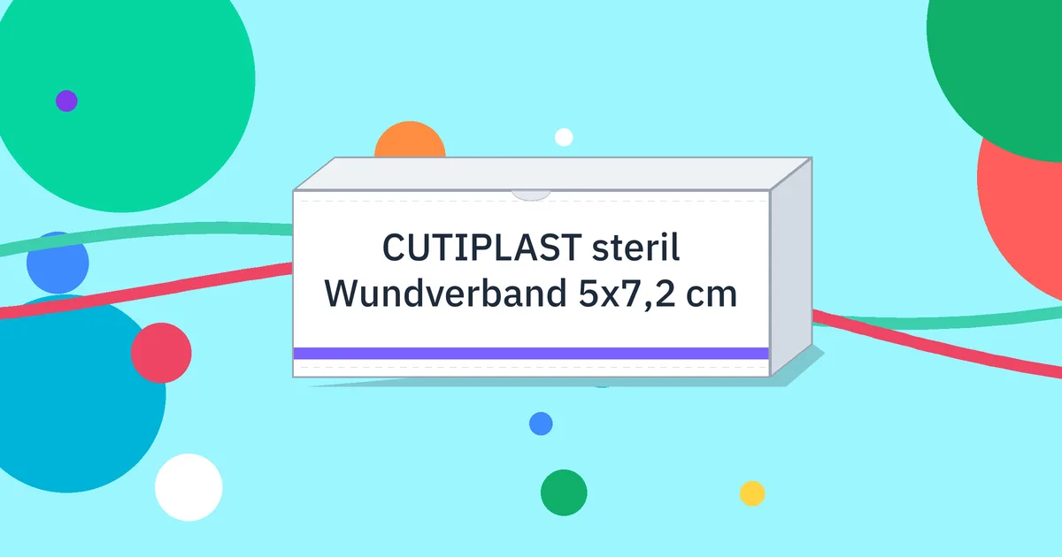 Symbolbild: Packung mit der Aufschrift CUTIPLAST steril Wundverband 5x7,2 cm (PZN 18051854) – Verfügbarkeit und Bezug in Apotheken in Frankfurt am Main