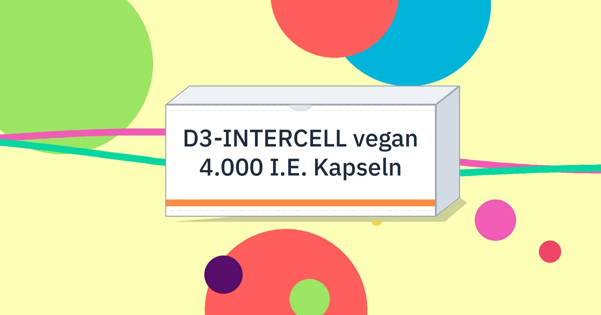 Symbolbild: Packung mit der Aufschrift D3-INTERCELL vegan 4.000 I.E. Kapseln (PZN 11664884) – Verfügbarkeit und Bezug in Apotheken in Frankfurt am Main