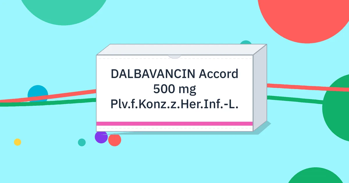 Symbolbild: Packung mit der Aufschrift DALBAVANCIN Accord 500 mg Plv.f.Konz.z.Her.Inf.-L. (PZN 19745470) – Verfügbarkeit und Bezug in Apotheken in Frankfurt am Main
