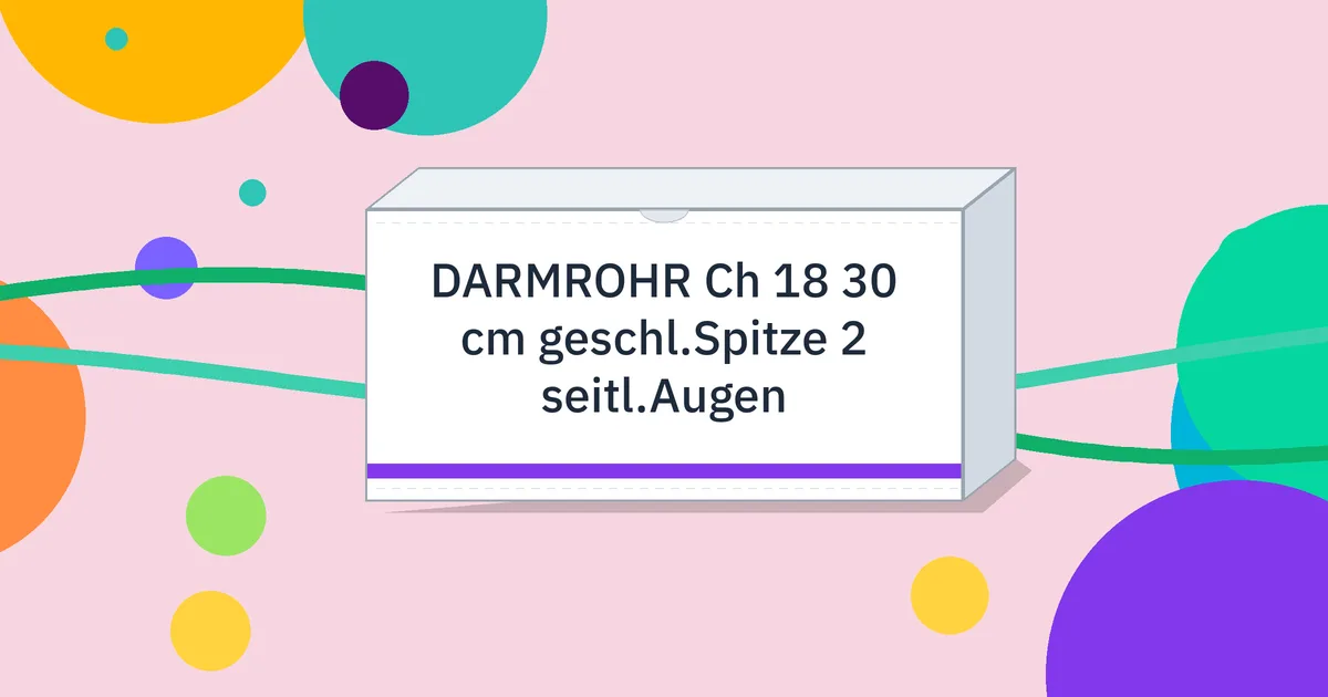 Symbolbild: Packung mit der Aufschrift DARMROHR Ch 18 30 cm geschl.Spitze 2 seitl.Augen (PZN 09091932) – Verfügbarkeit und Bezug in Apotheken in Frankfurt am Main