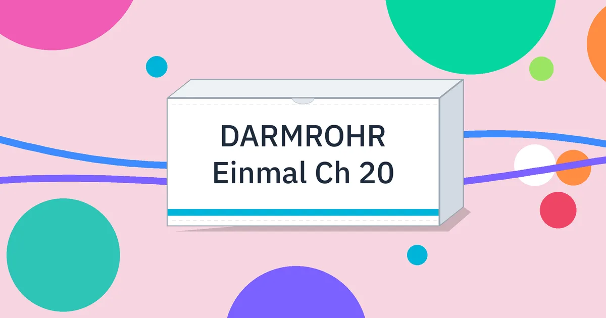 Symbolbild: Packung mit der Aufschrift DARMROHR Einmal Ch 20 (PZN 01235567) – Verfügbarkeit und Bezug in Apotheken in Frankfurt am Main