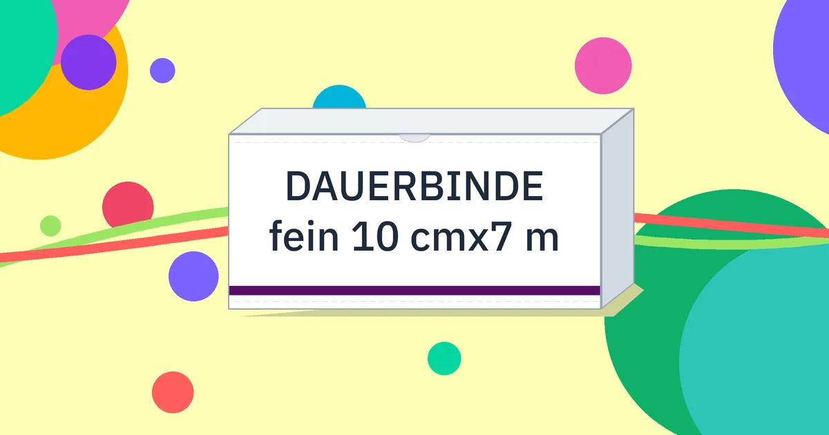 Symbolbild: Packung mit der Aufschrift DAUERBINDE fein 10 cmx7 m (PZN 11382298) – Verfügbarkeit und Bezug in Apotheken in Frankfurt am Main