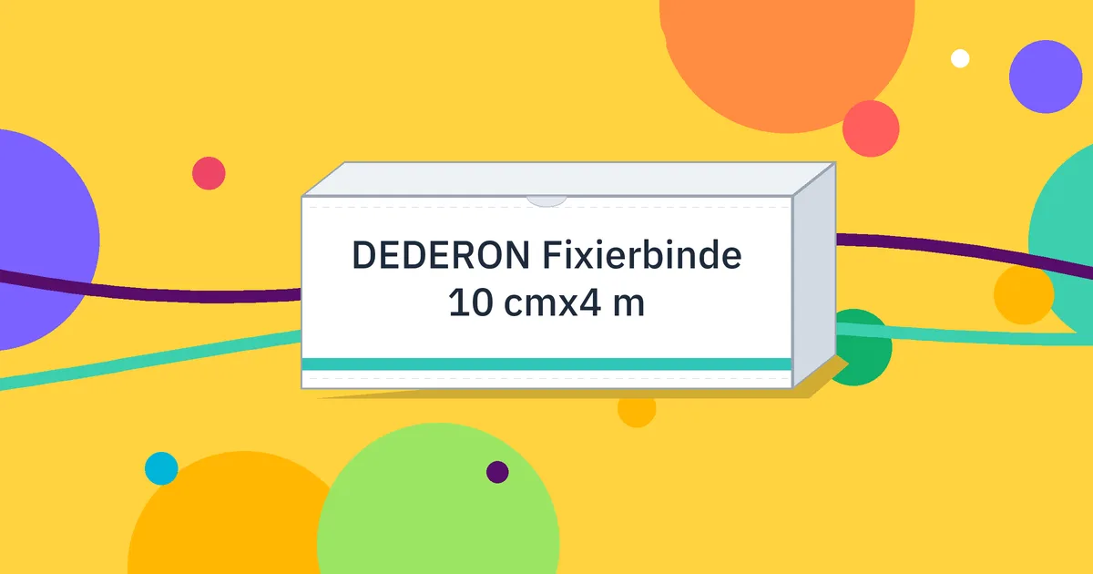 Symbolbild: Packung mit der Aufschrift DEDERON Fixierbinde 10 cmx4 m (PZN 20364460) – Verfügbarkeit und Bezug in Apotheken in Frankfurt am Main