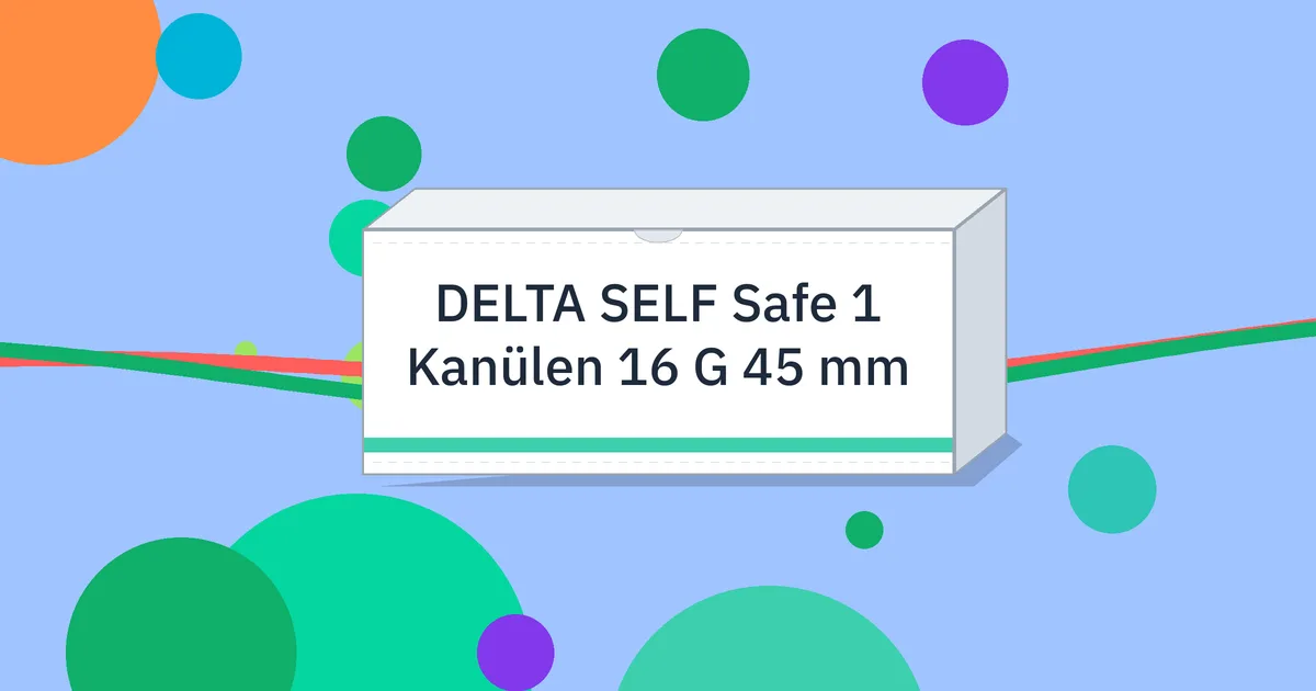 Symbolbild: Packung mit der Aufschrift DELTA SELF Safe 1 Kanülen 16 G 45 mm (PZN 07766248) – Verfügbarkeit und Bezug in Apotheken in Frankfurt am Main