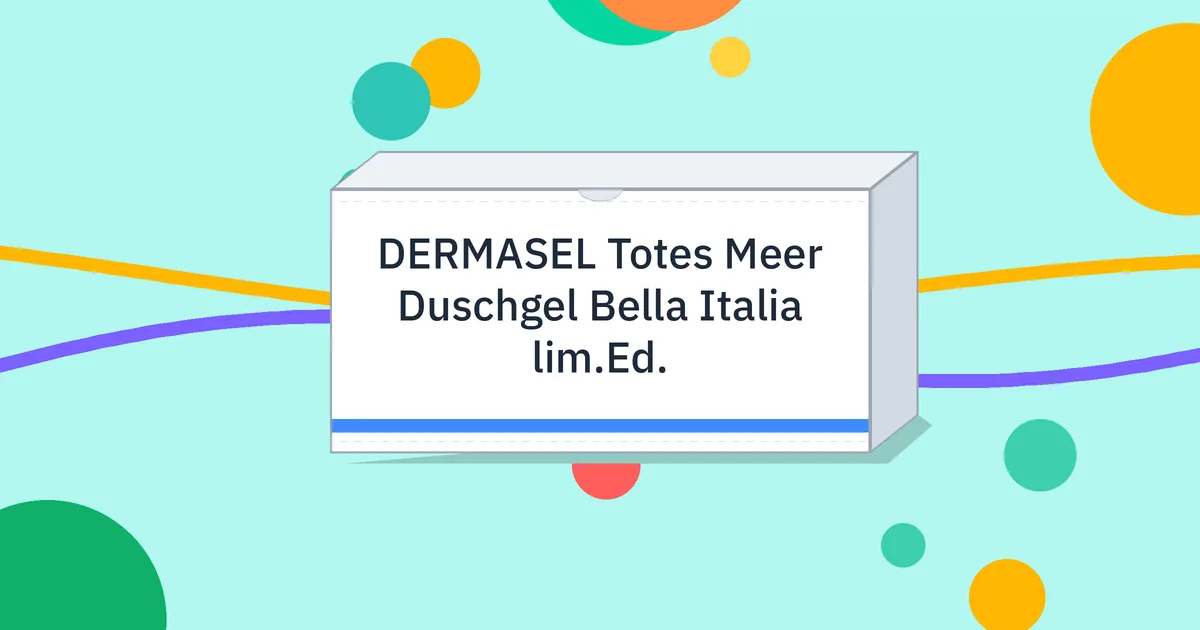 Symbolbild: Packung mit der Aufschrift DERMASEL Totes Meer Duschgel Bella Italia lim.Ed. (PZN 06774263) – Verfügbarkeit und Bezug in Apotheken in Frankfurt am Main
