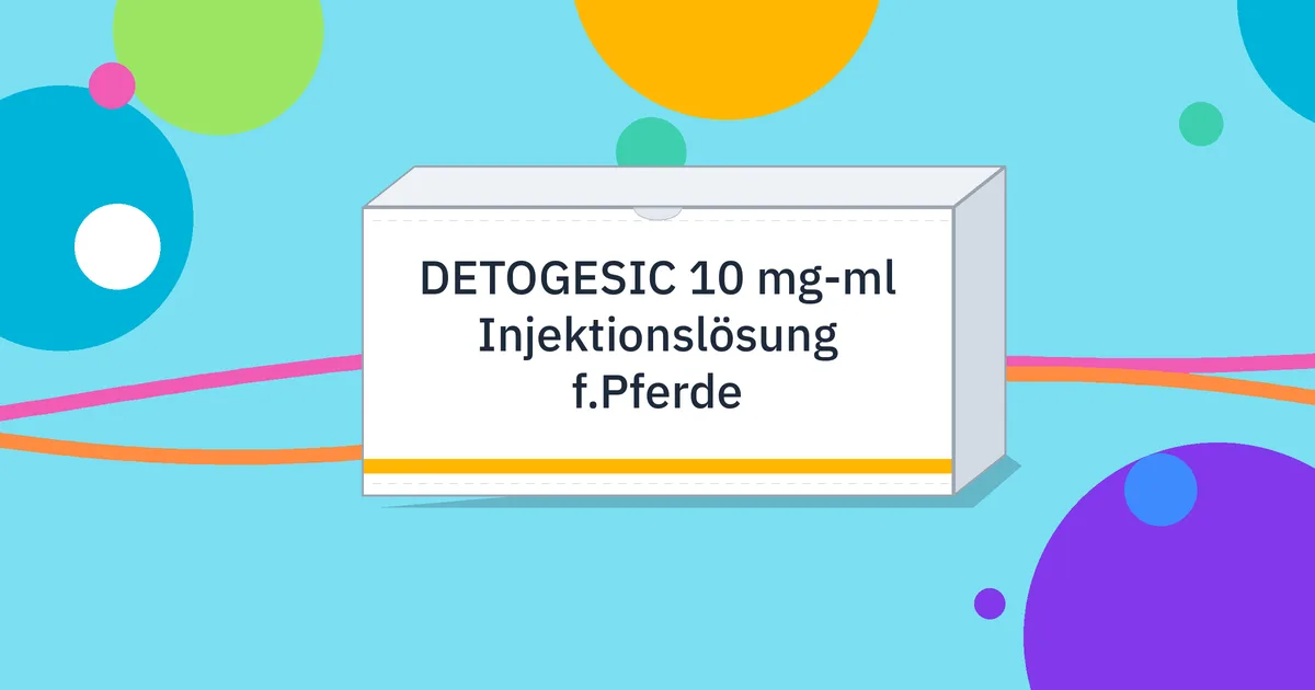 Symbolbild: Packung mit der Aufschrift DETOGESIC 10 mg-ml Injektionslösung f.Pferde (PZN 12672762) – Verfügbarkeit und Bezug in Apotheken in Frankfurt am Main