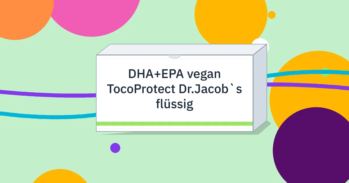 Symbolbild: Packung mit der Aufschrift DHA+EPA vegan TocoProtect Dr.Jacob`s flüssig (PZN 13704062) – Verfügbarkeit und Bezug in Apotheken in Frankfurt am Main