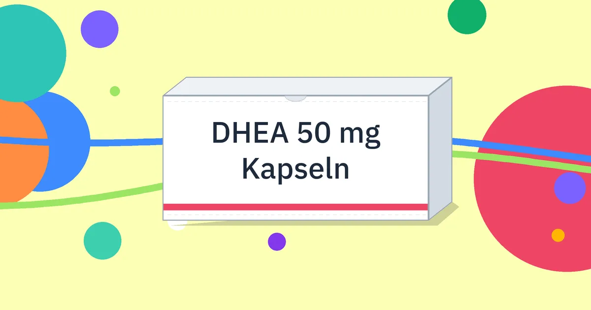 Symbolbild: Packung mit der Aufschrift DHEA 50 mg Kapseln (PZN 18718264) – Verfügbarkeit und Bezug in Apotheken in Frankfurt am Main