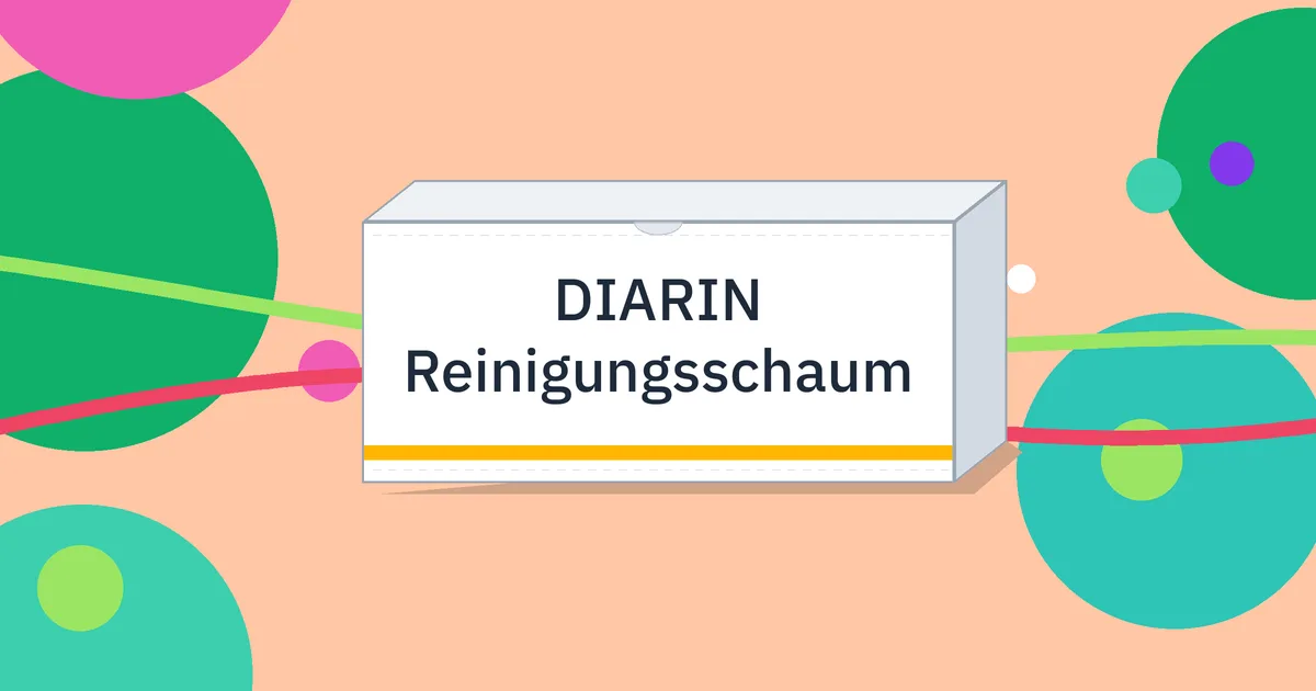 Symbolbild: Packung mit der Aufschrift DIARIN Reinigungsschaum (PZN 19081159) – Verfügbarkeit und Bezug in Apotheken in Frankfurt am Main